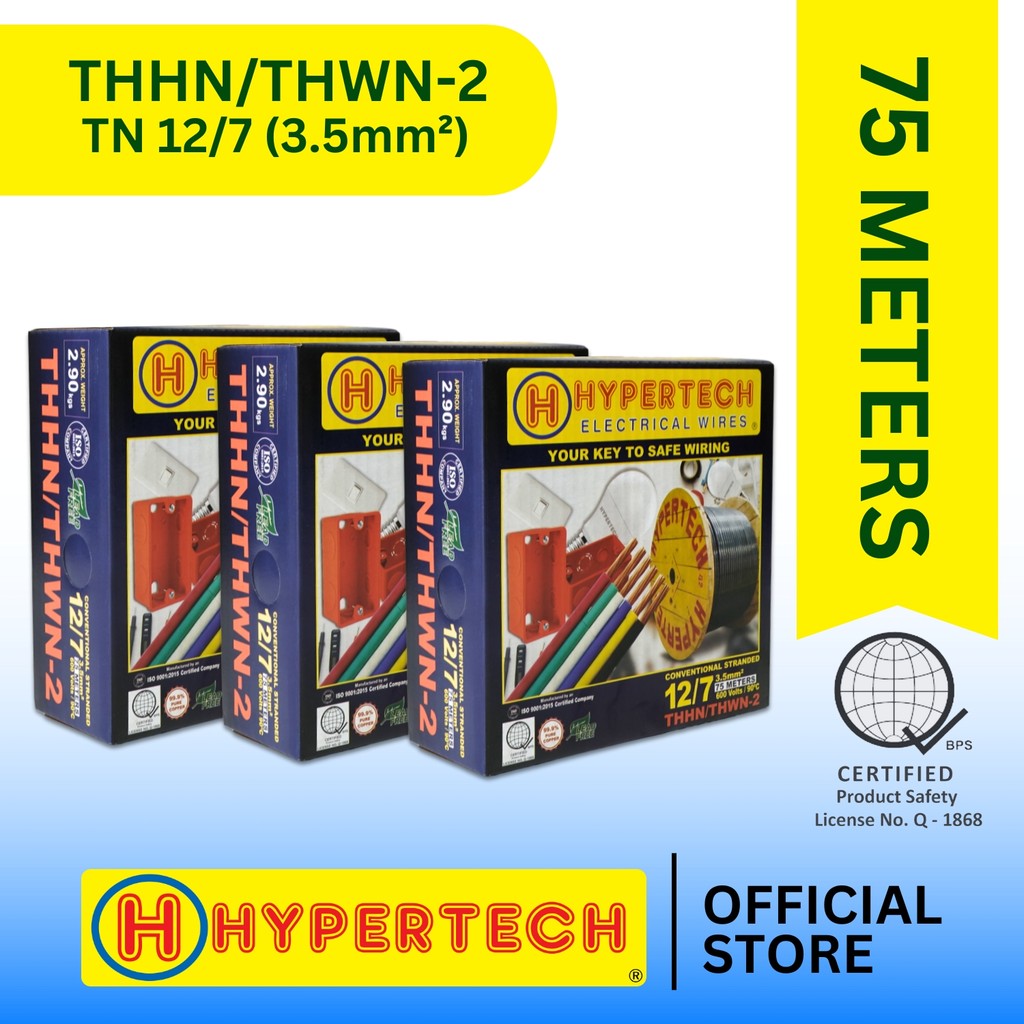 HYPERTECH THHN/THWN-2 Stranded Wire # 12/7 - 75 Meters - Pure Copper ...