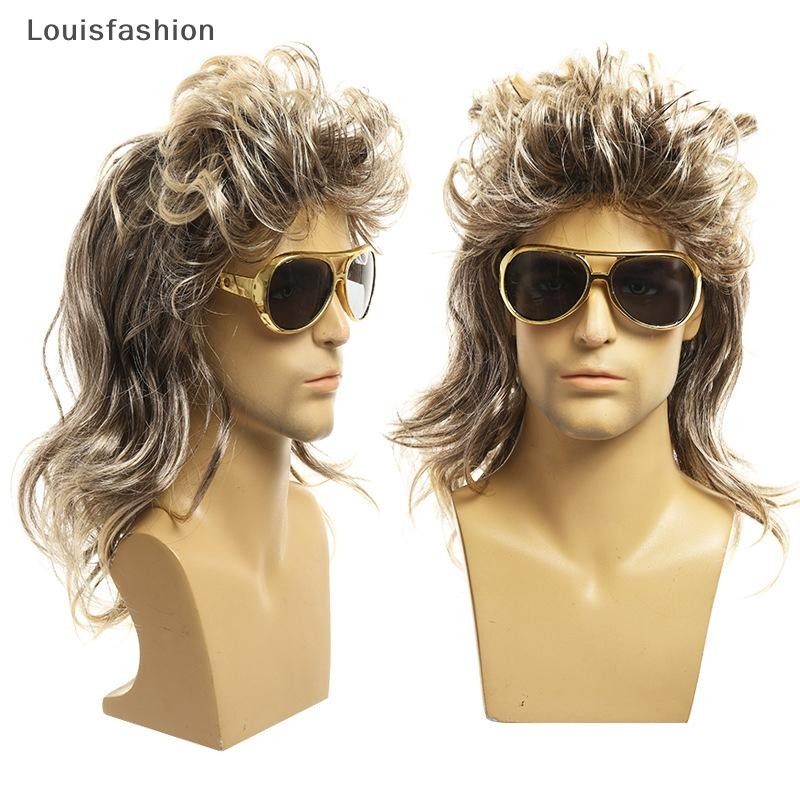 LFPH Mullet Wigs for Men 70s 80s Costumes Mens Long Curly Fancy Party ...