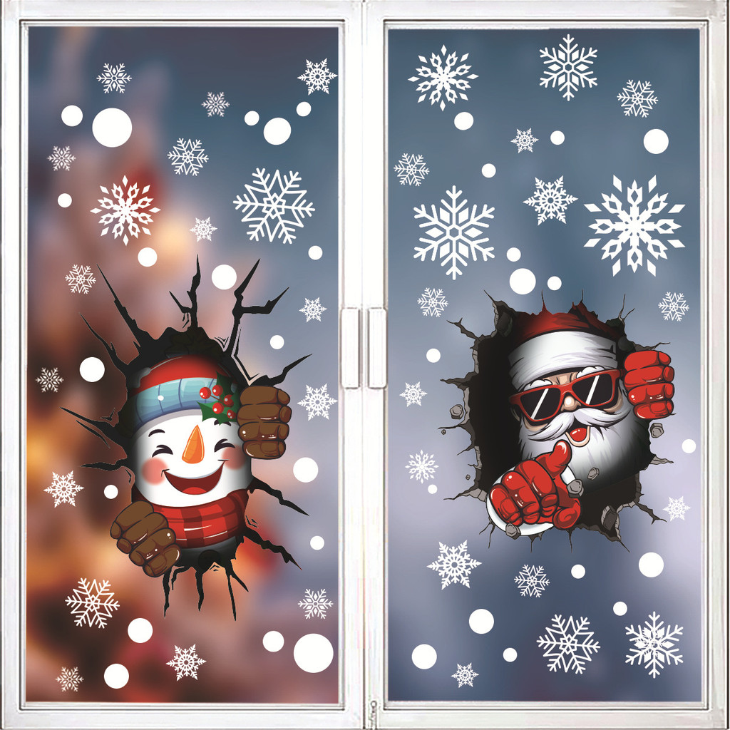 2025 Christmas Window Stickers Santa Snowman Snowflake Shopping Mall ...