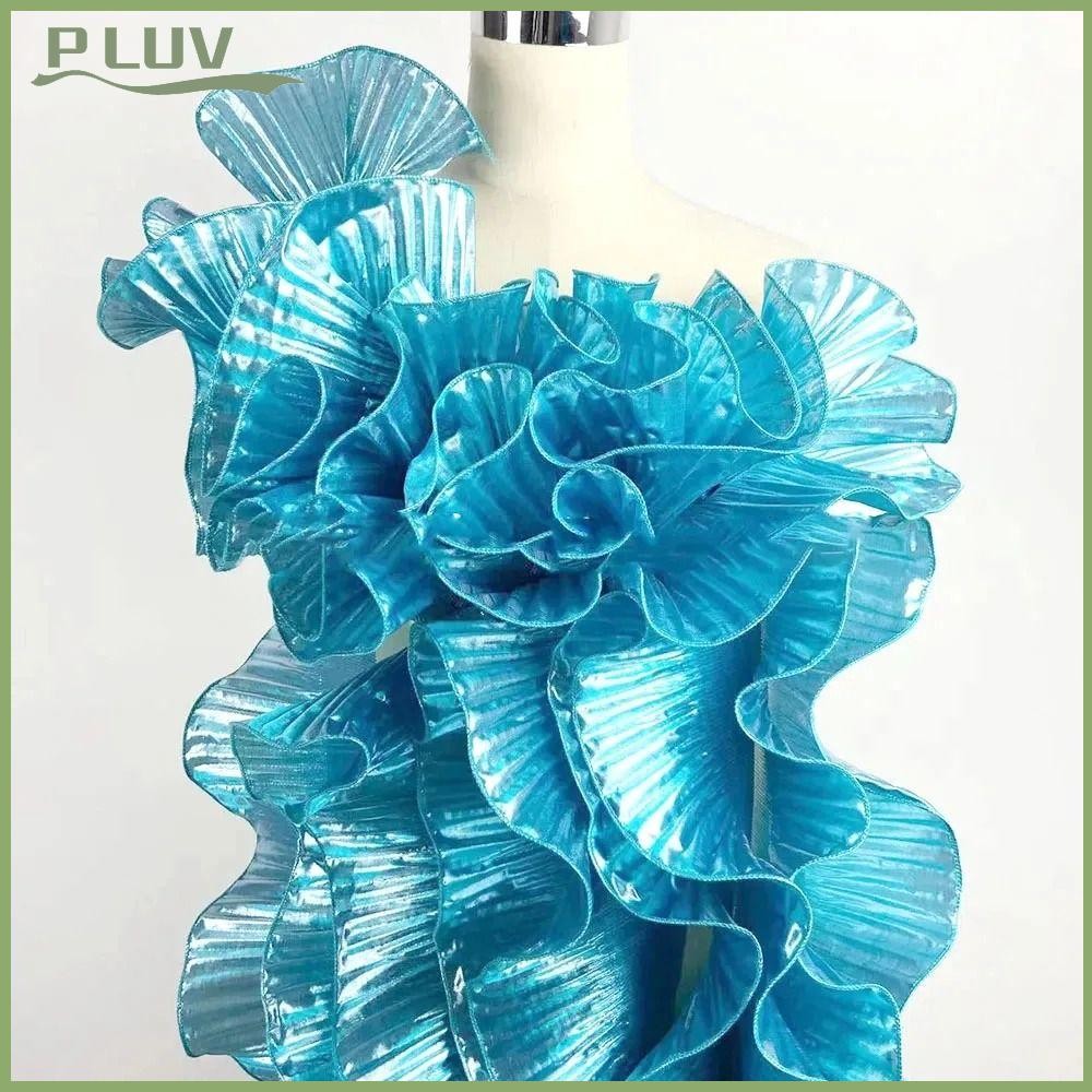 PLUVII Big Wave Lace Fabric, 15cm Wide Metallic Lustrous Pleat Mesh ...