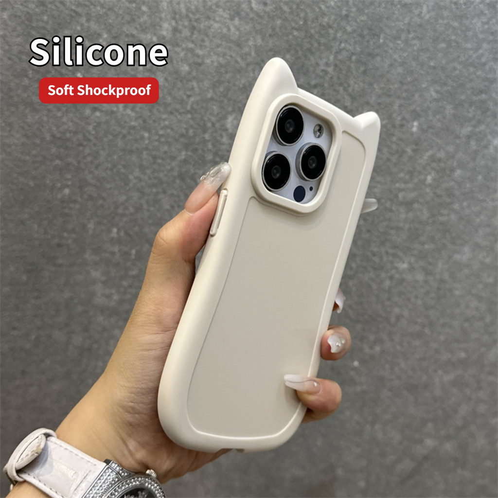 Korean silicone shockproof Cute Solid Color Cat Ears Phone Case For ...