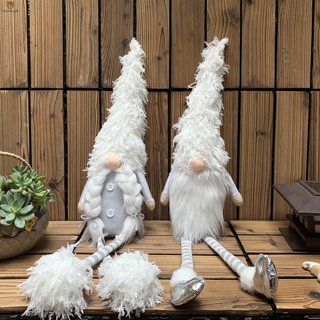 Christmas Desktop Gnome Figurines White Gray Plush Swedish Gnome with ...
