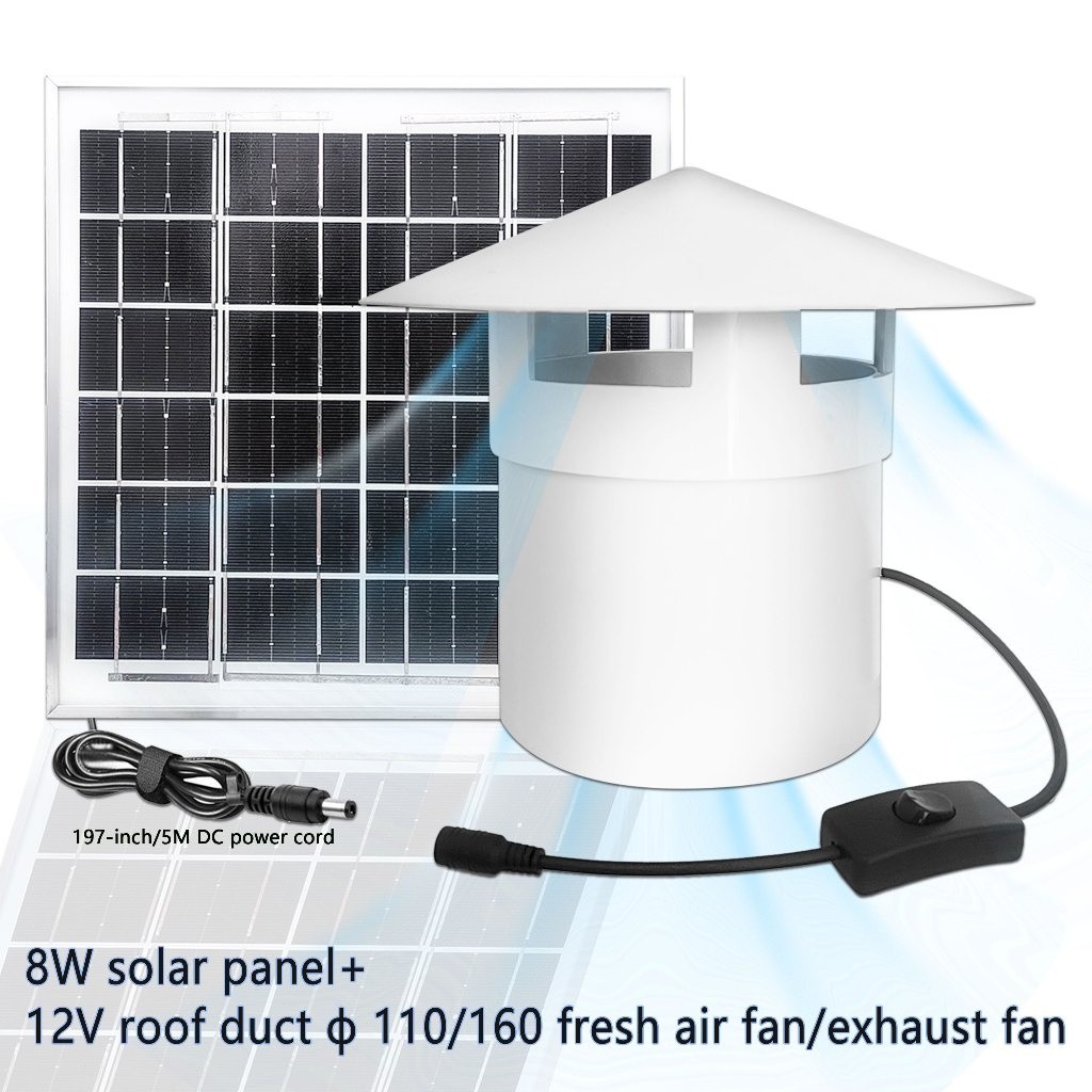 DC Solar Air Fan Mini Exhaust Fan Roof 12V DC Ventilation Fan 110/160 ...