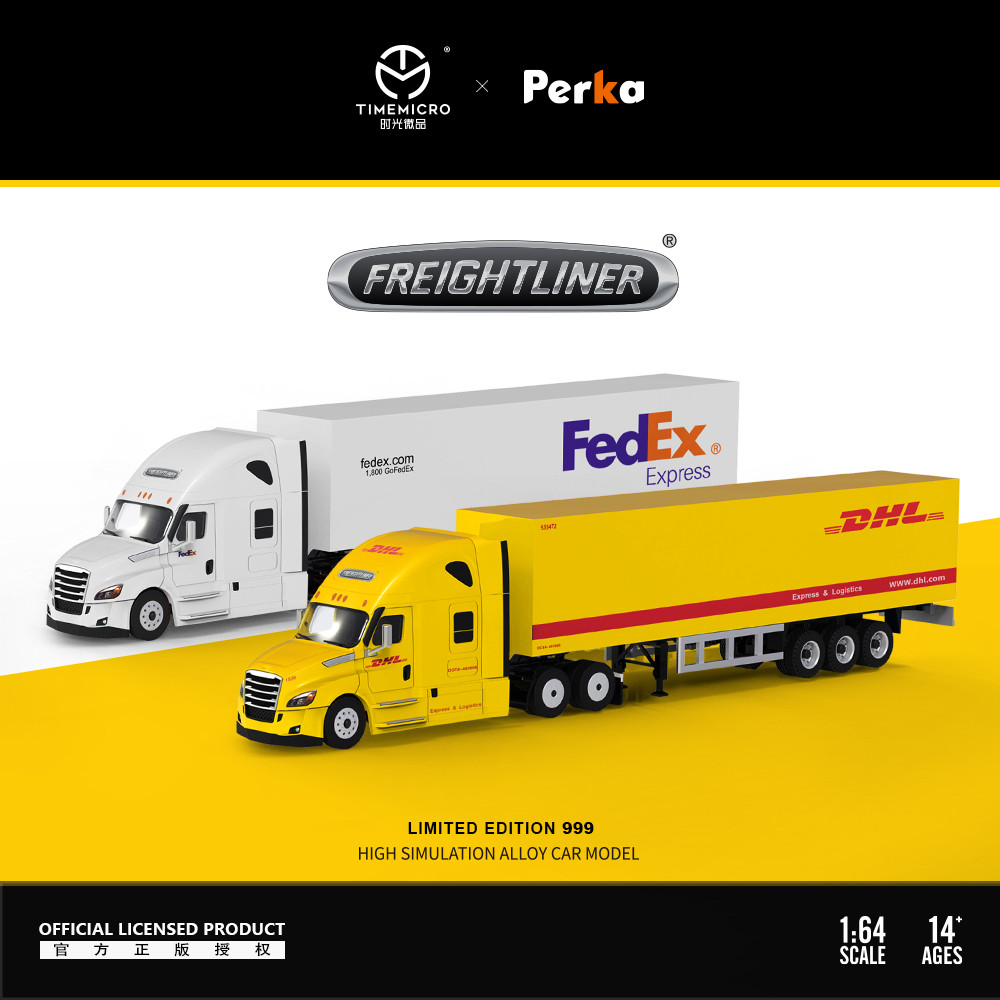TimeMicro 1:64 Car Model Freightliner Container Truck FedEx/DHL- Livery ...