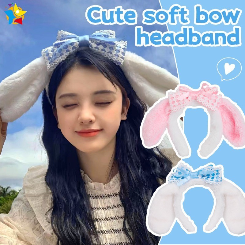 Kawaii Cute Soft Plush Hairbands Women Girls Cartoon Bow Decor Ear ...