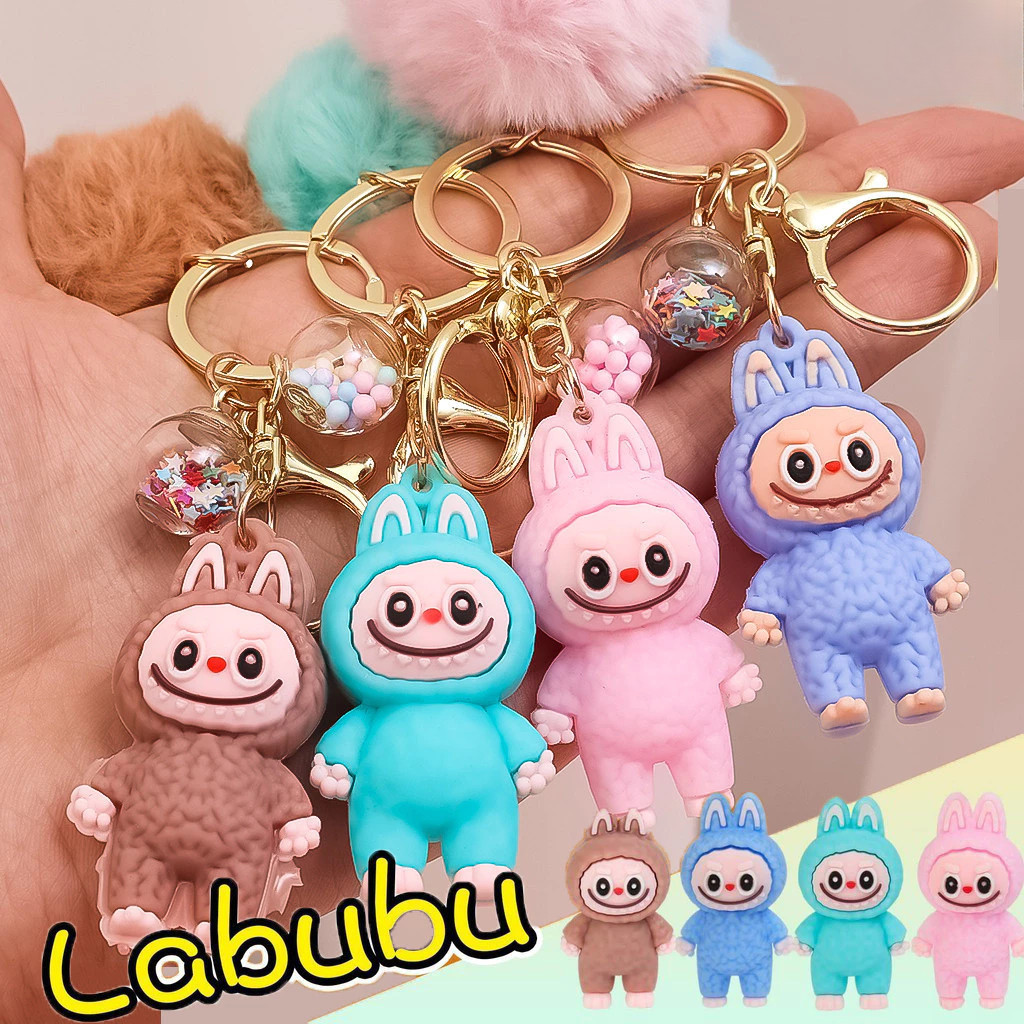 Cartoon Plush Labubu Keychain Labubu Key Rings with Fur Ball Bag ...