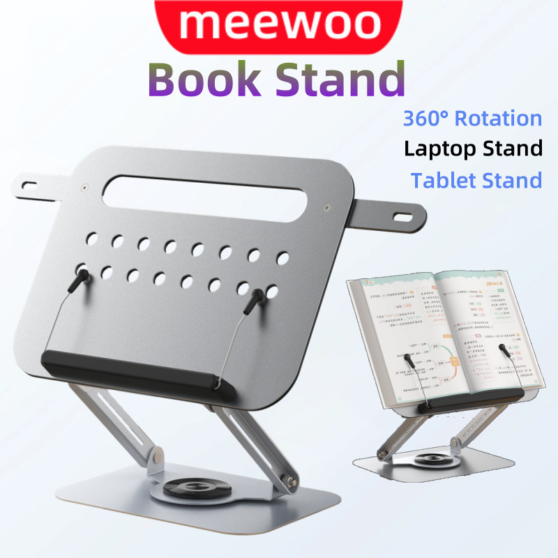 Meewoo Book Stand 360° Rotating Adjustable Laptop Stand Foldable ...