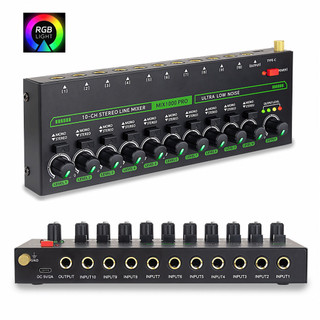 10 Channels Audio Mixer Portable Ultra Low Noise Stereo Mixer with ...