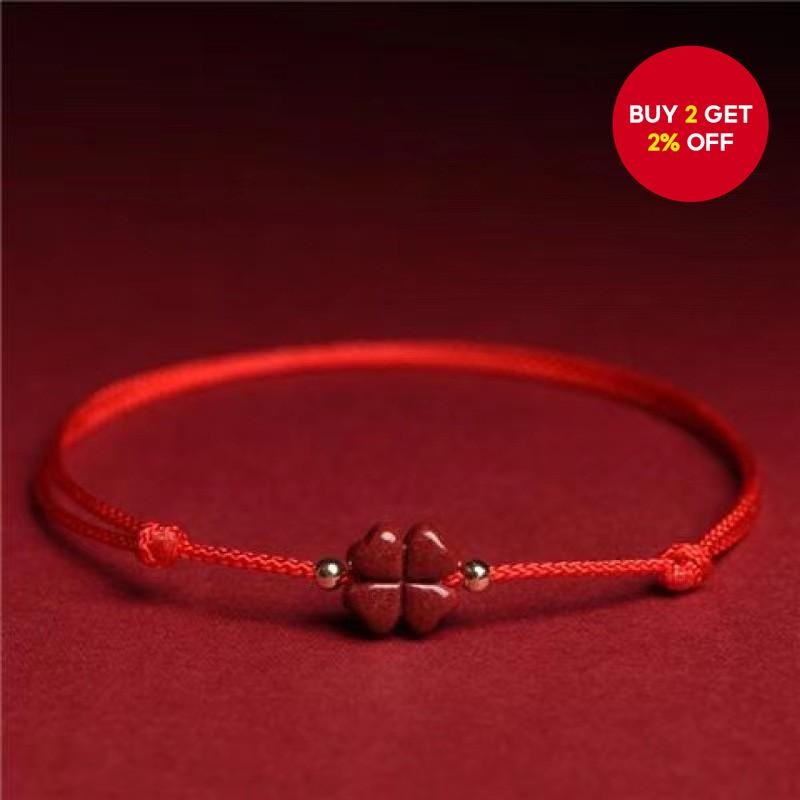 Natural Cinnabar Four Leaf Clover Bracelet Handmade Red String Lucky Charm for Women | Shopee ...