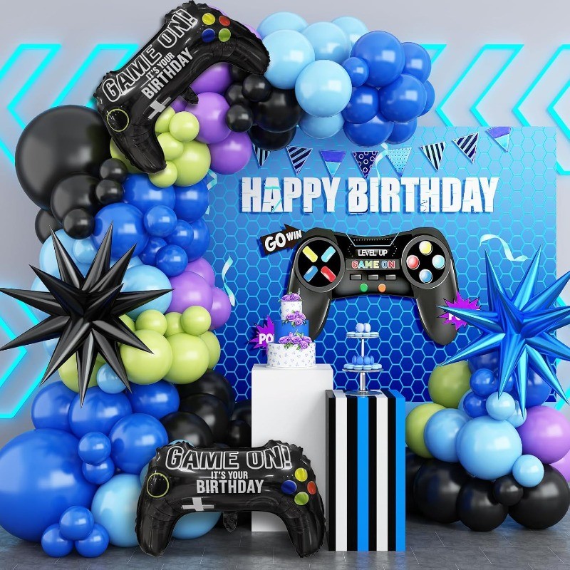 89Pcs Video Game Balloon Balloon Garland Arch Kit Blue Black Green ...
