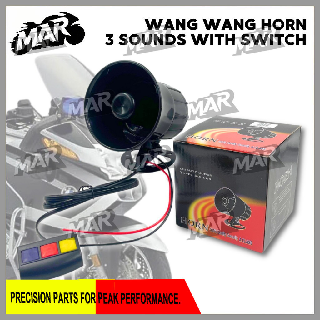 UNIVERSAL WANG WANG 3 SOUNDS SIREN HORN WITH SWITCH FOR MOTORCYCLE ...