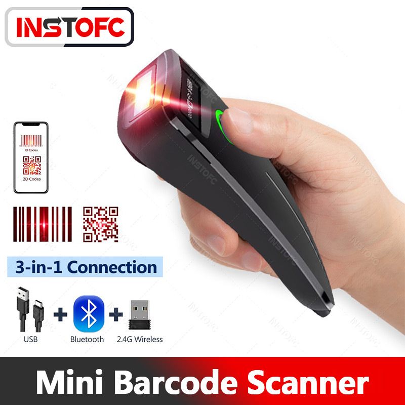 2D Barcode Scanner Bluetooth 2.4G Wireless 1D 2D QR Code Mini Handheld ...