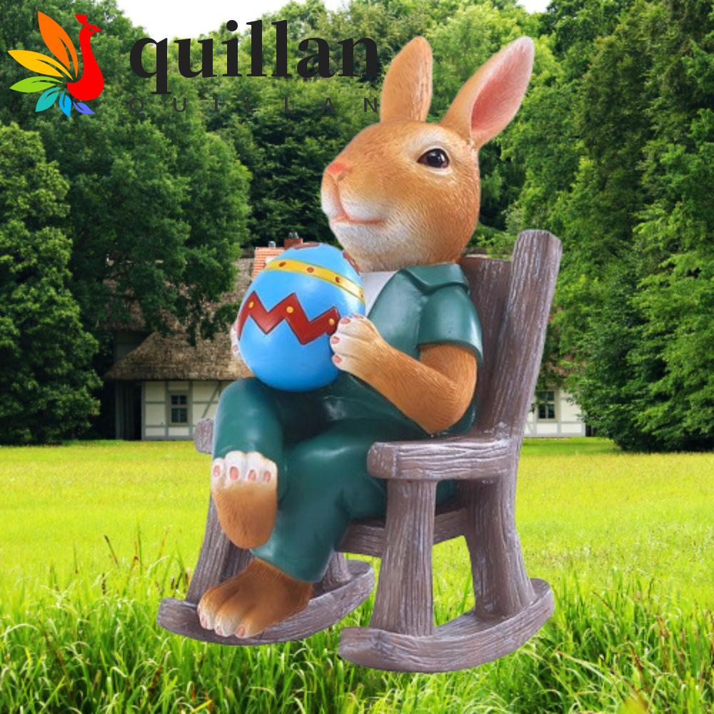 QUILLAN Easter Bunny Statues, Resin Crafts Cute Rabbit Egg Rocking ...