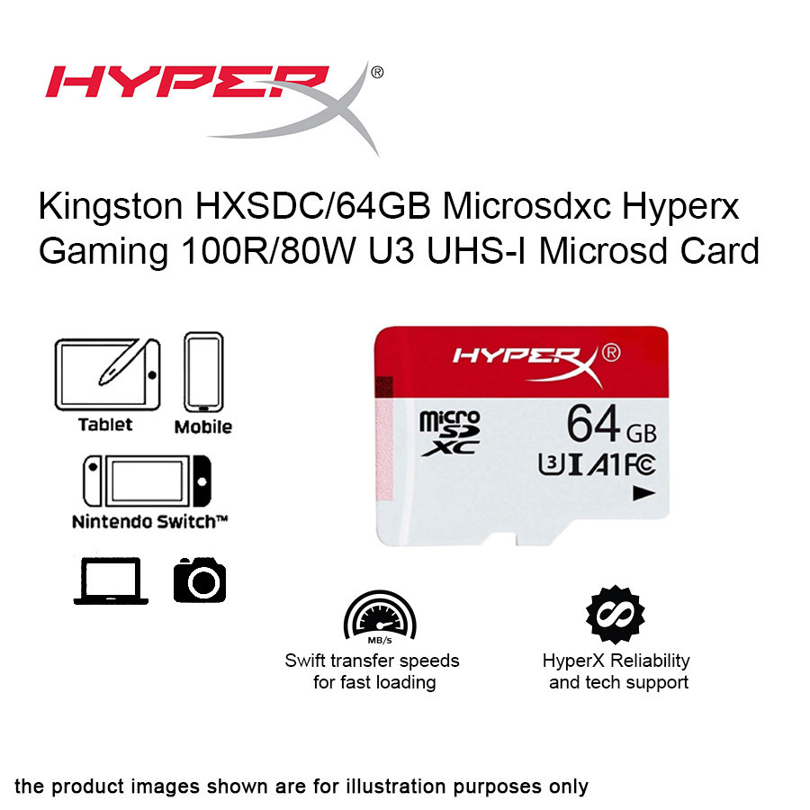 Kingston HyperX GAMING 100R 80W U3 UHS-I A1 MicroSD Card Only HXSDC ...