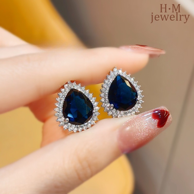 Vintage Diana Royal Blue Stud Earrings Luxury Temperament Wild Water ...