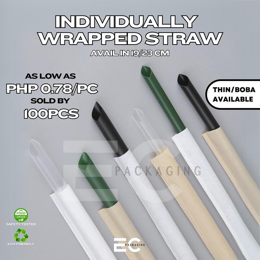 EC 100pcs INDIVIDUALLY WRAPPED FOODGRADE PP STRAW SLIM STRAW BOBA ...