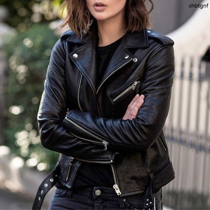 Women's New Fashion Leather Jacket Short Coat Motorcycle Jacket Slim ...