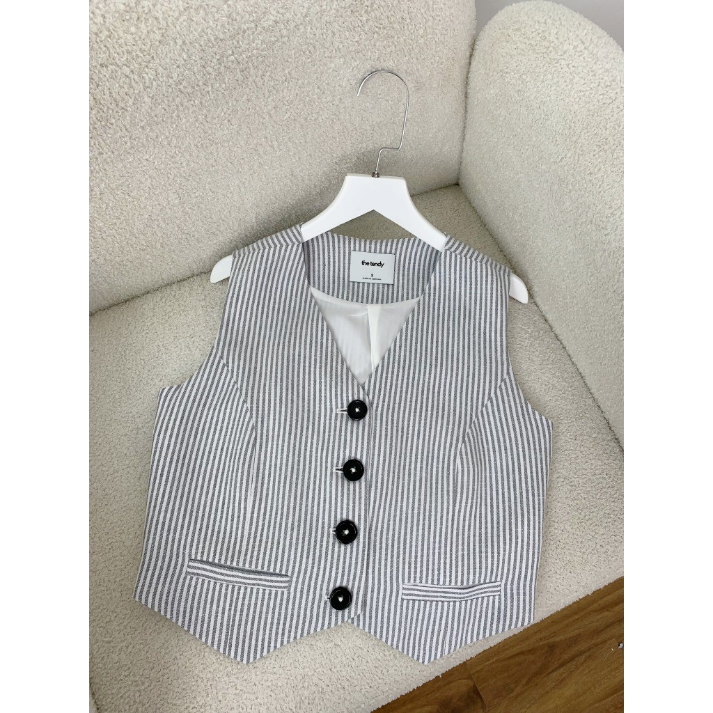 Fashionable striped Lauryn linen vest, luxurious and modern fashion ...