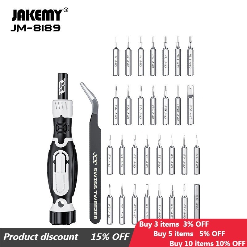 JAKEMY JM-8189 precision screwdriver set with tweezers CR-V bit suitable for mobile phones ...