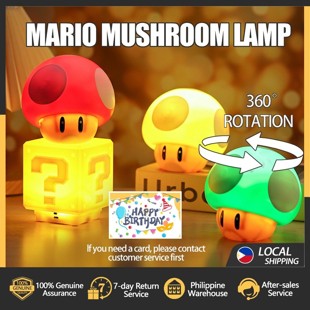 Super Mario Mushroom Lamp LED Sound Rechargeable Nightlight Brick Desk ...