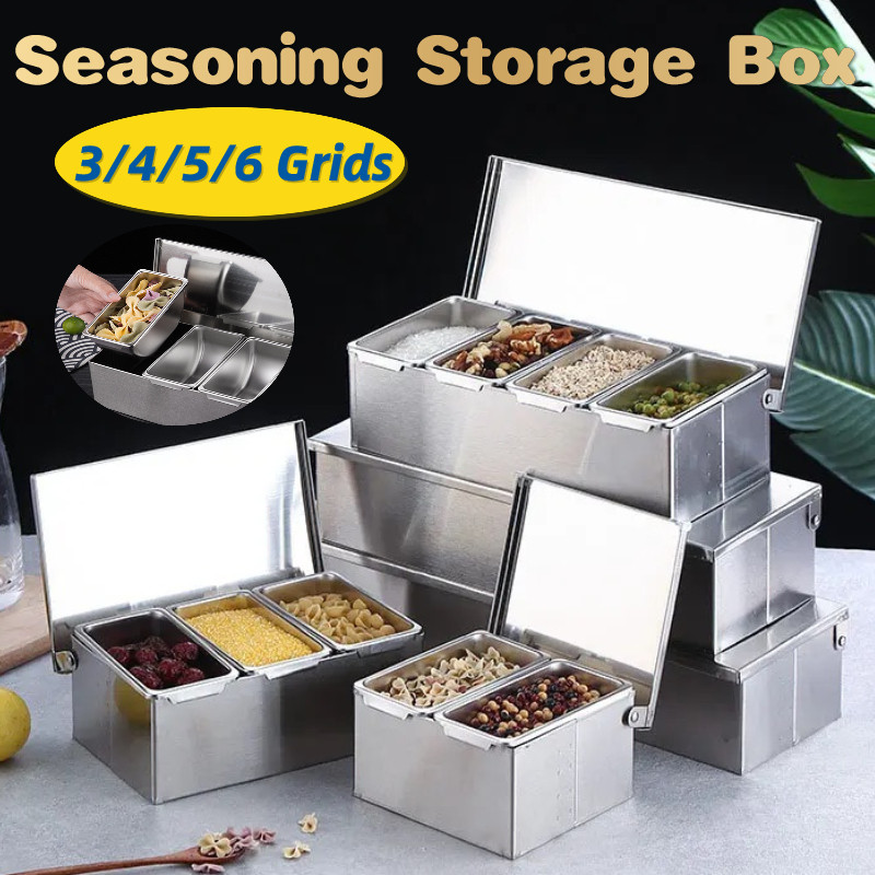 Stainless Steel Seasoning Box 3/4/5/6 Grids Restaurant Seasoning ...