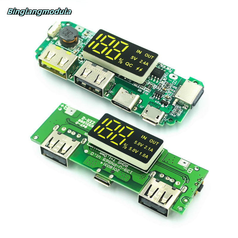 LED Dual USB 5V 2.4A 2A 1A Micro/Type-C USB Mobile Power Bank 18650 ...