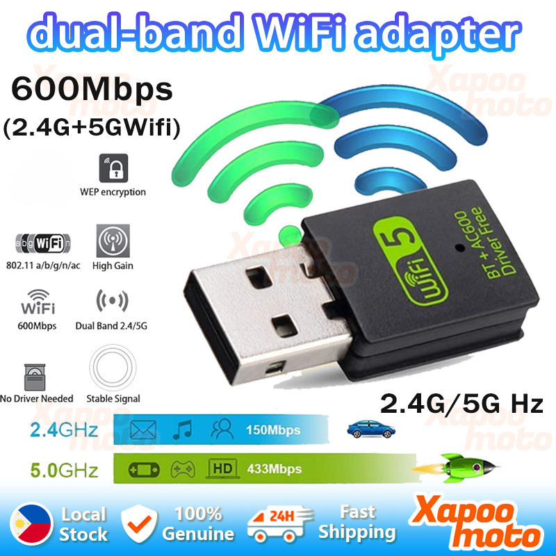 WiFi Adapter 600Mbps Dual-Band 2.4G/5G Hz UBS Wireless WiFi Bluetooth ...