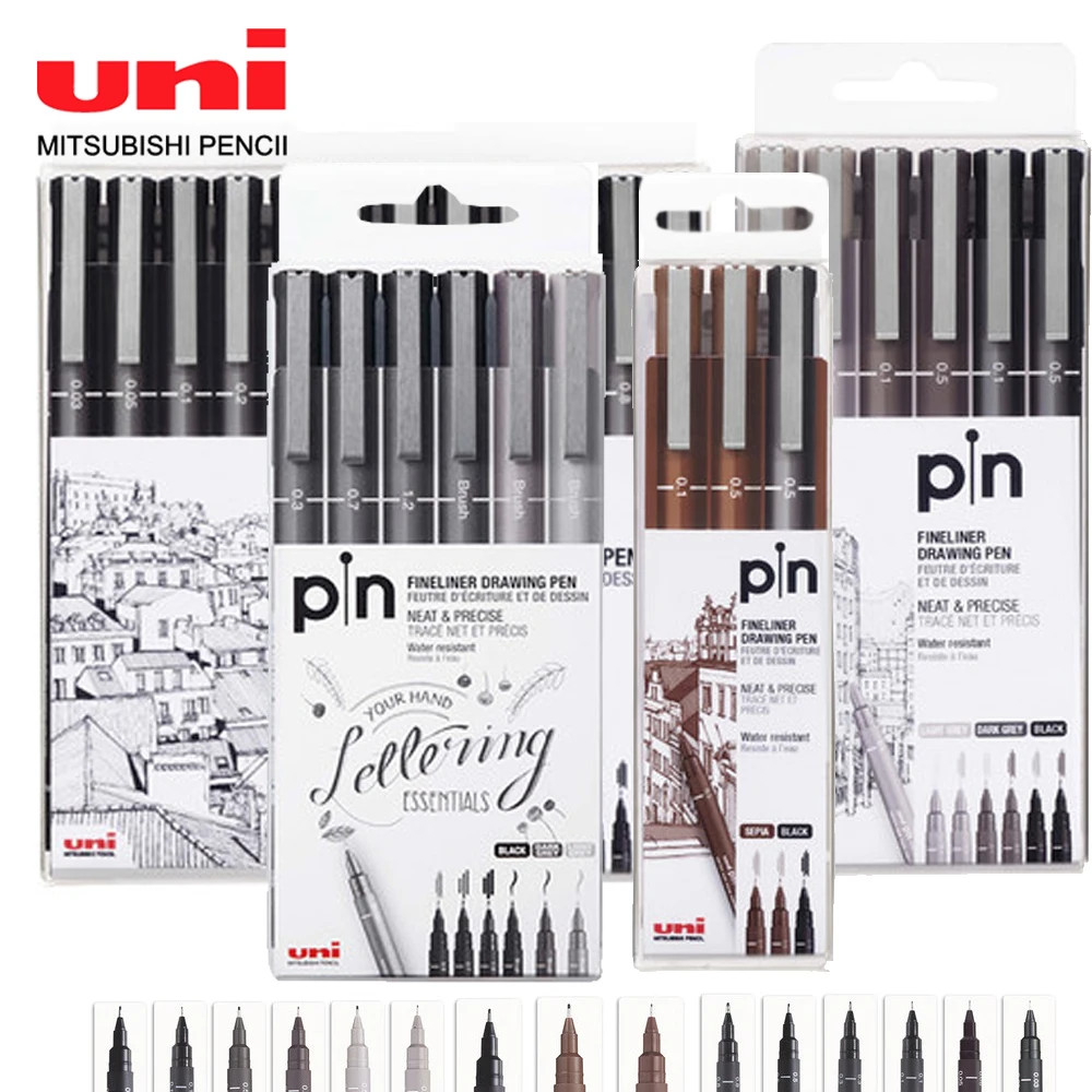 Uni Pin-200 Fineliner Drawing Pen 3/6/12pc Set Sketching Set Waterproof ...