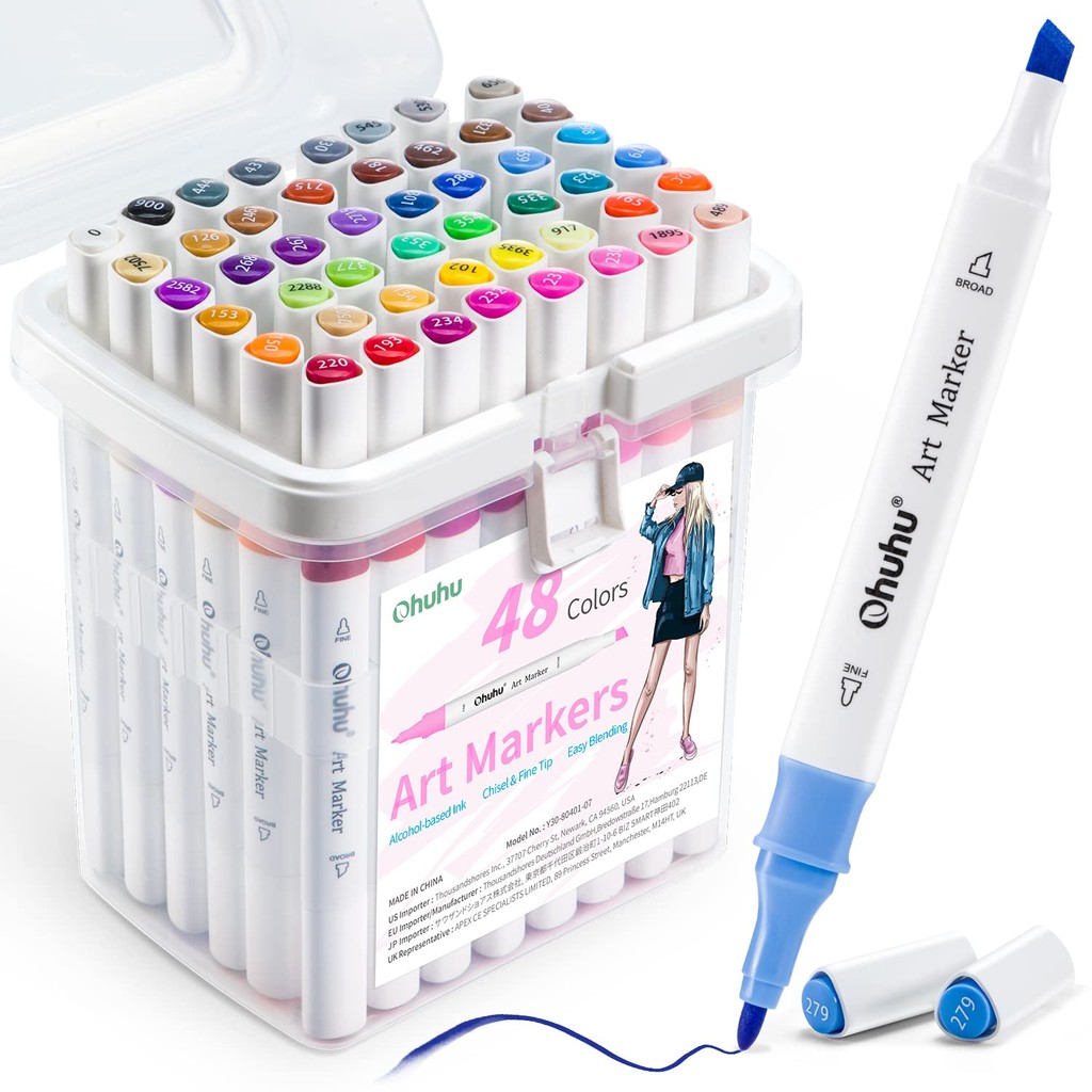 Ohuhu marker pen, 47 colors, 48 markers, professional, beginner, thick ...
