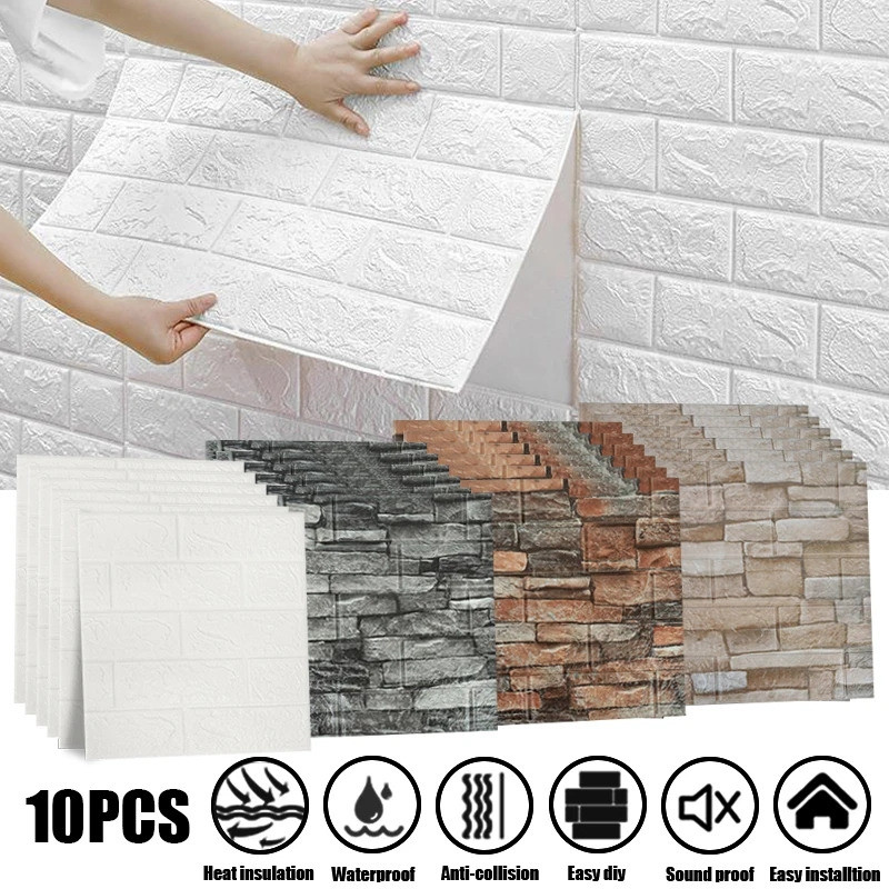 10PCS Self-adhesive 3D Foam Wallpaper - Big Size 70×77CM Wall Sticker ...
