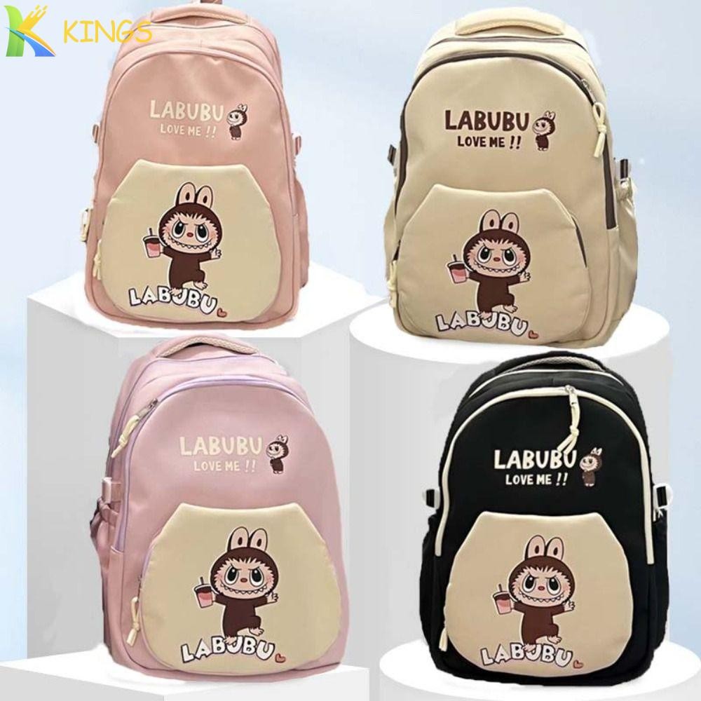 KINGS Students Labubu Time School Bag, Letter Printted Double Layer ...