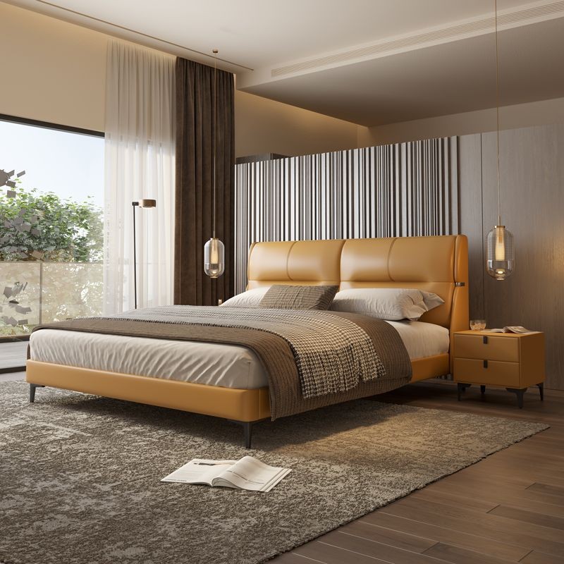 A43 Italian Light Luxury Genuine Leather Bed 200cm Extra Large Double ...