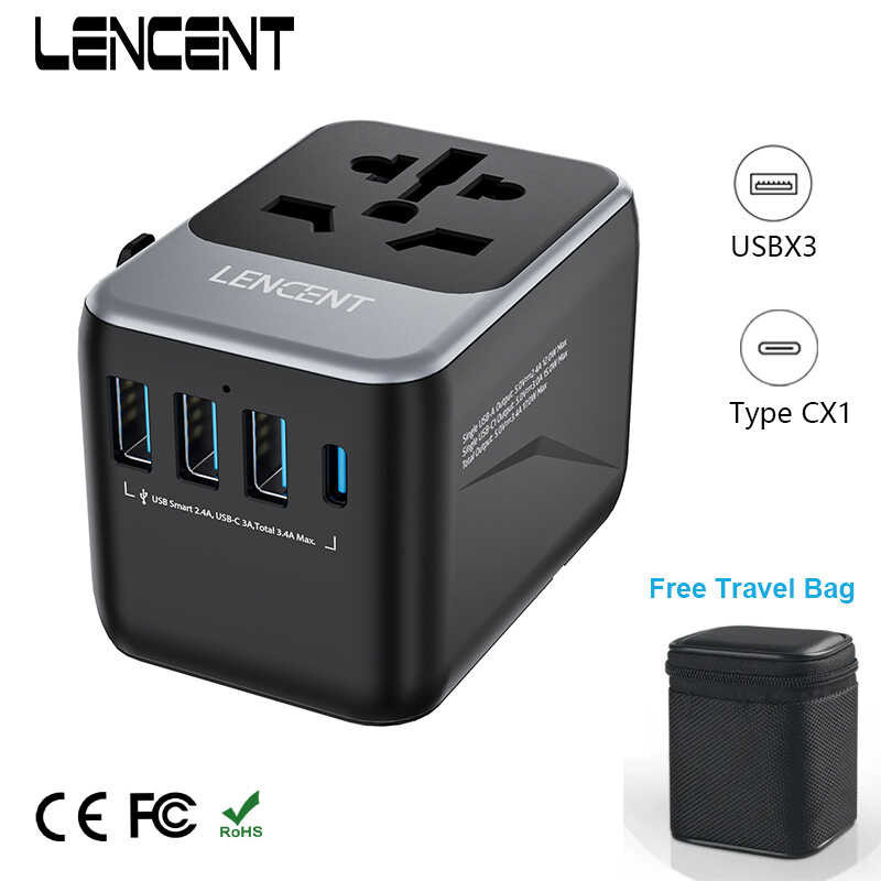 LENCENT Universal Travel Adapter International Charger with 3 USB Port ...