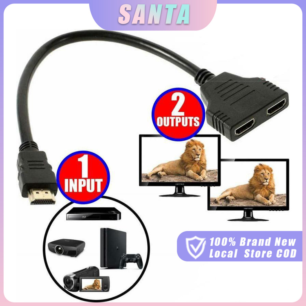 1080P HDMI Splitter Port Male to 2 Female 1 In 2 Out Splitter Cable ...