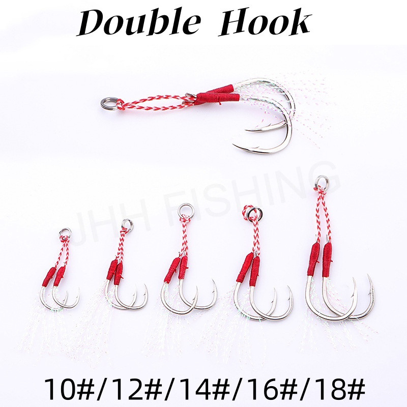 【10pcs】Double Hook Jig Lure fishing Hooks Assist Hook Fishing Gear Slow ...