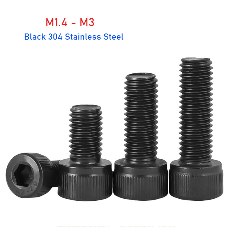 Black 304 Stainless Steel Hexagon Allen Hex Socket Cup Head Screw Bolts M1.4 M1.6 M2 M2.5 M3 ...