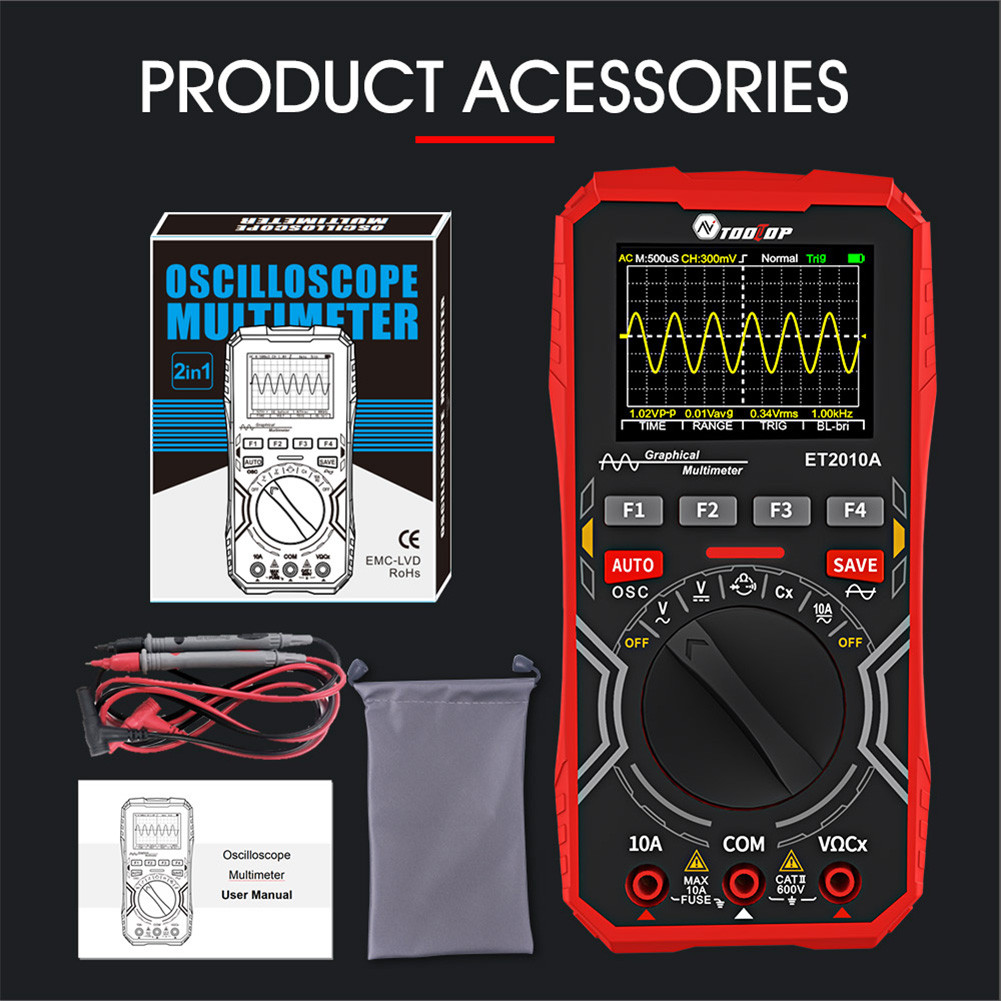 Handheld Digital Oscilloscope 1MHz 2.5Msps Automatic RMS Multimeter AC ...