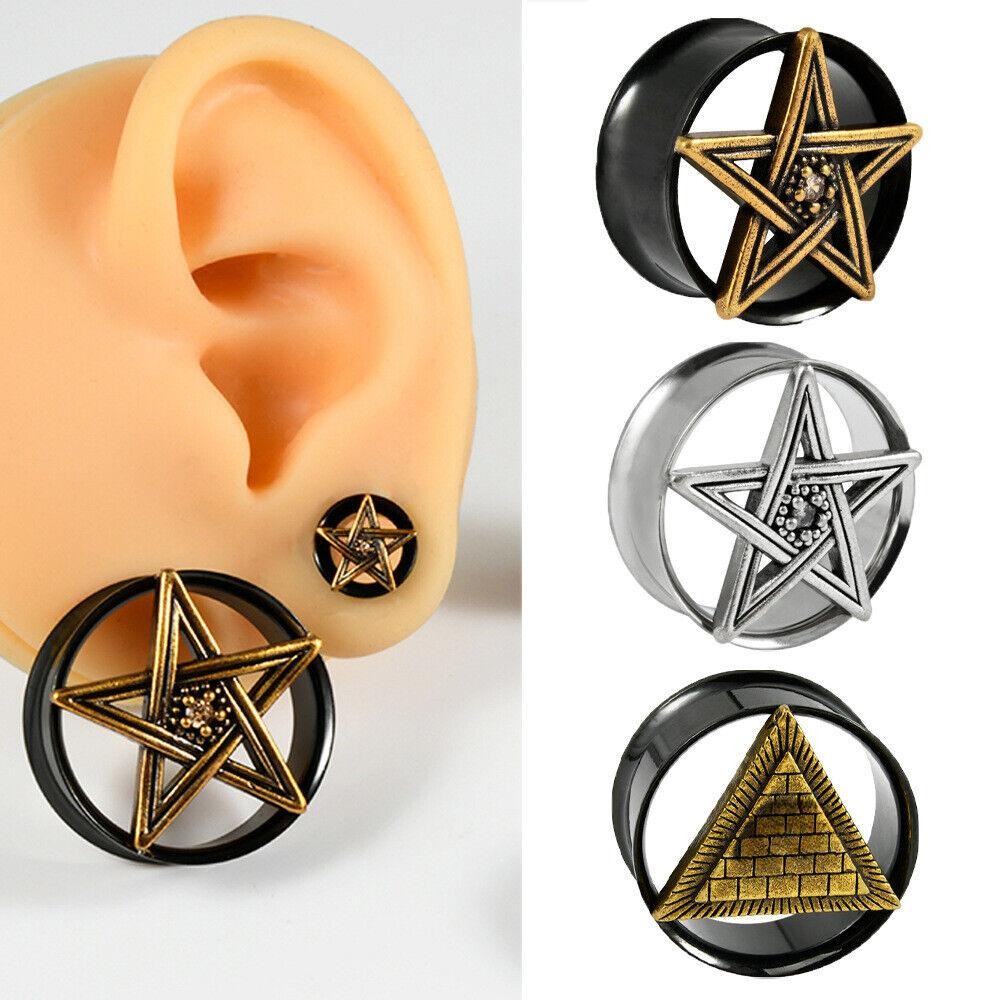 1Pair Star Double Flared Ear Plugs Flesh Tunnel Expanders Lobe ...