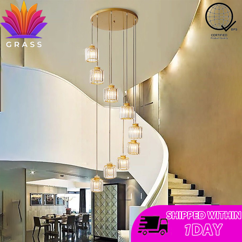 Staircase Long Pendant Light Nordic Crystal Glass Chandelier Drop ...