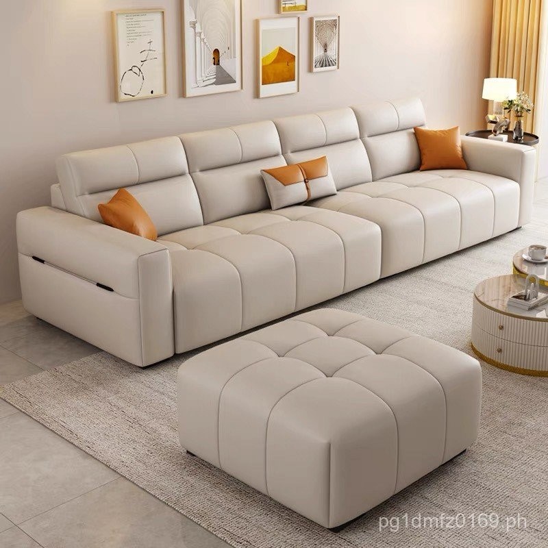 Genuine Leather Full Set Small Apartment Leather Furniture Modern ...
