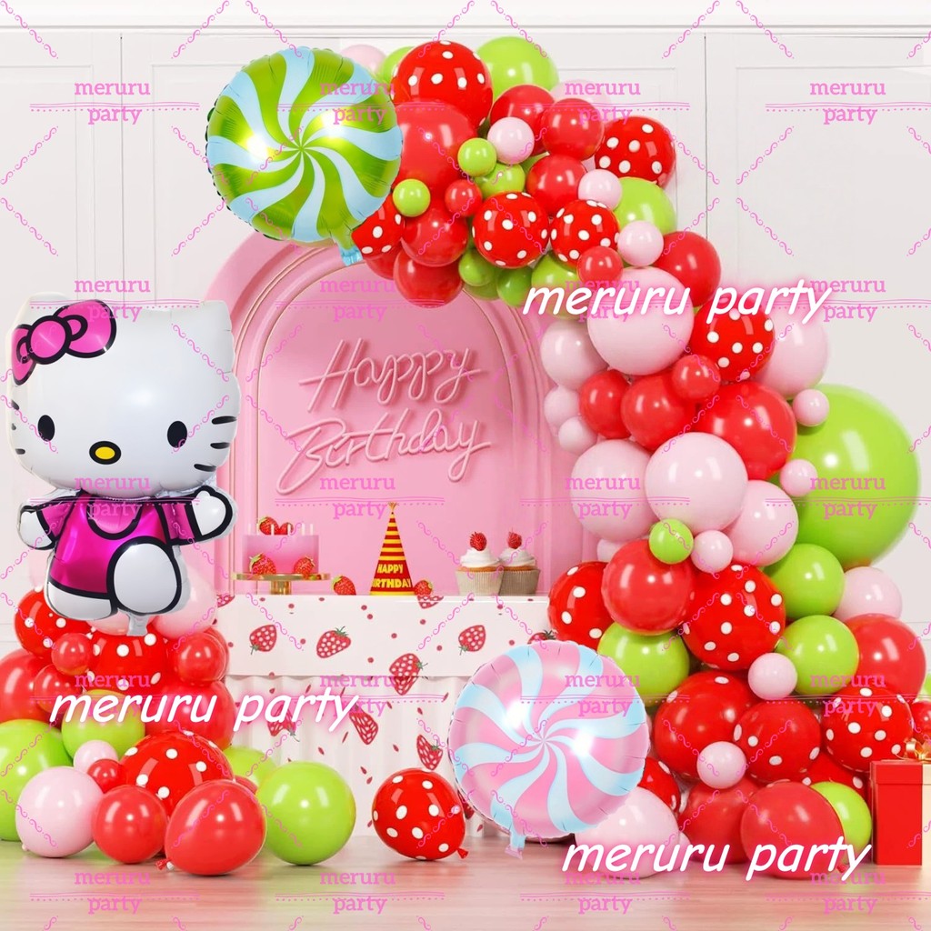 Kawaii Hello Kitty Theme Balloon Garland Arch Kit with Red Number Girl ...