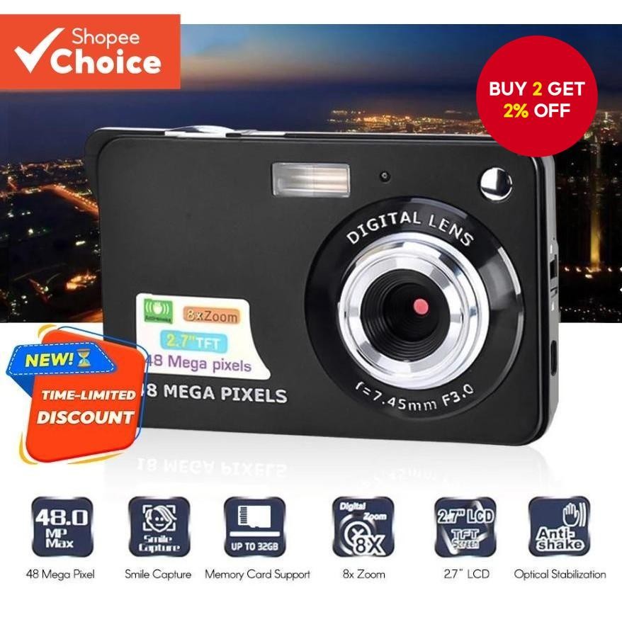 48MP Shooting Ultra Thin Compact Digital Mini Camera V2 Rotating Screen ...