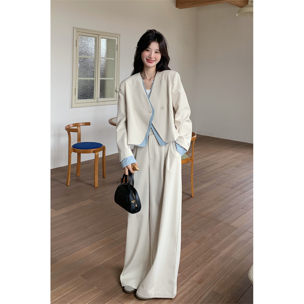 Fake Two-Piece Suit Wide-Leg Pants Suit Women Spring Autumn 2025 Two ...
