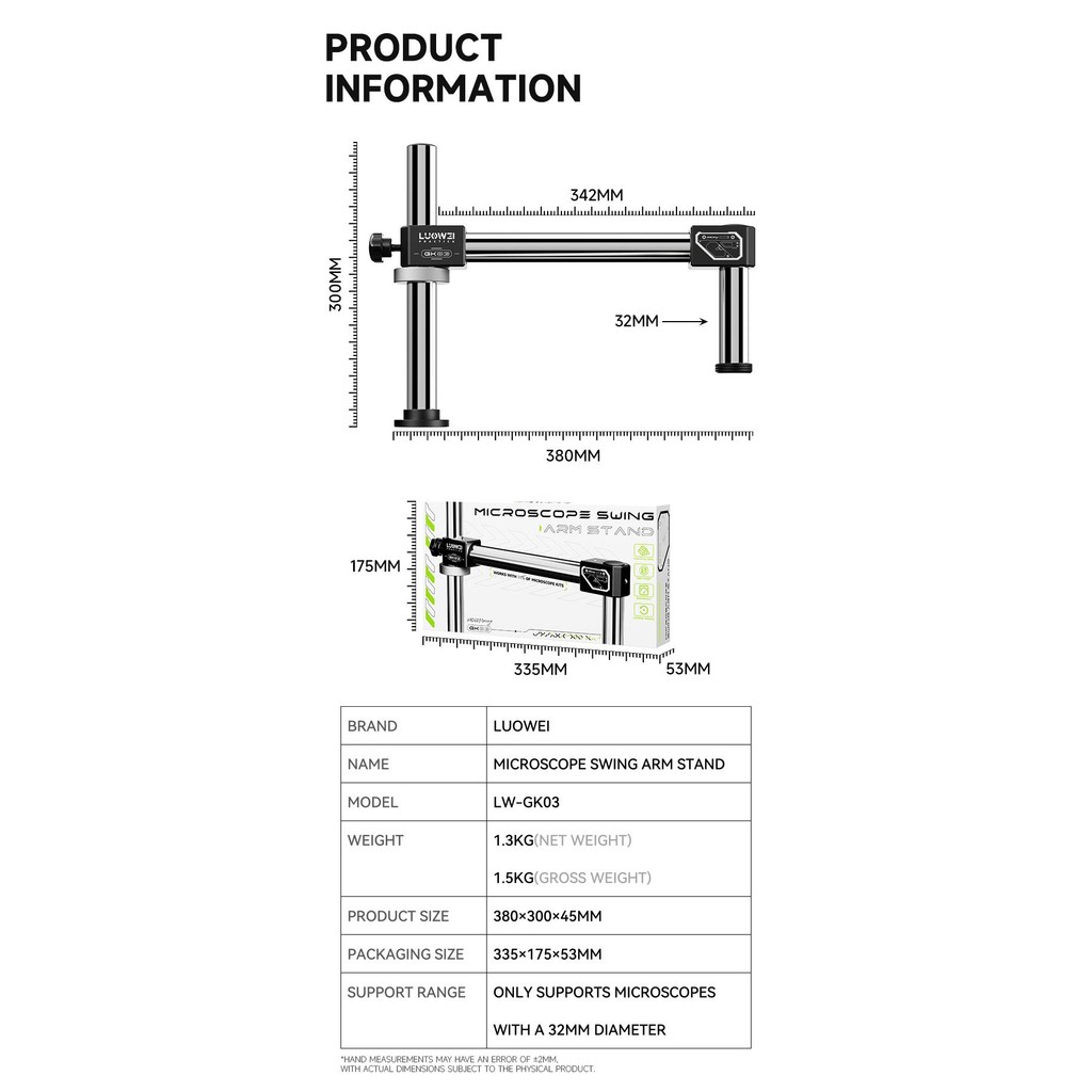 LOWEI GK03 Microscope Swing Arm Stand 100KG Load Aviation Aluminum 360 ...