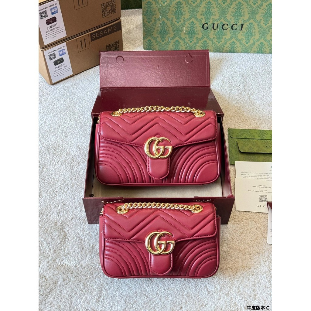 GUCCI GUCCI Gold Label Logo Quilted Cowhide Flap Bag Chain Crossbody ...