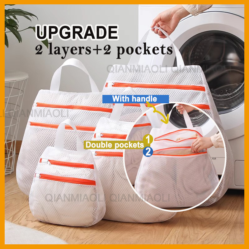 Upgraded Laundry Bag with Double Zipper Large Washing Bag with Handle ...