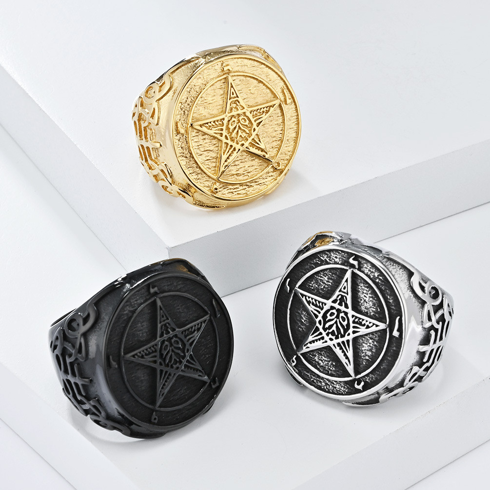 Vintage Fallen Angel Lucifer Stainless Steel Ring Dawn Star Pentagram ...