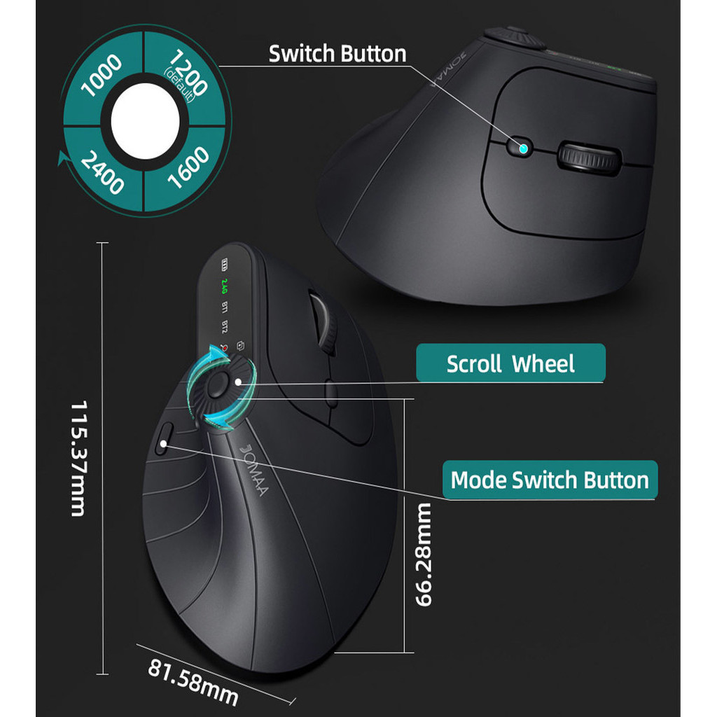 Vertical Wireless Mouse With Function Adjustment Knob Bluetooth 2.4G ...
