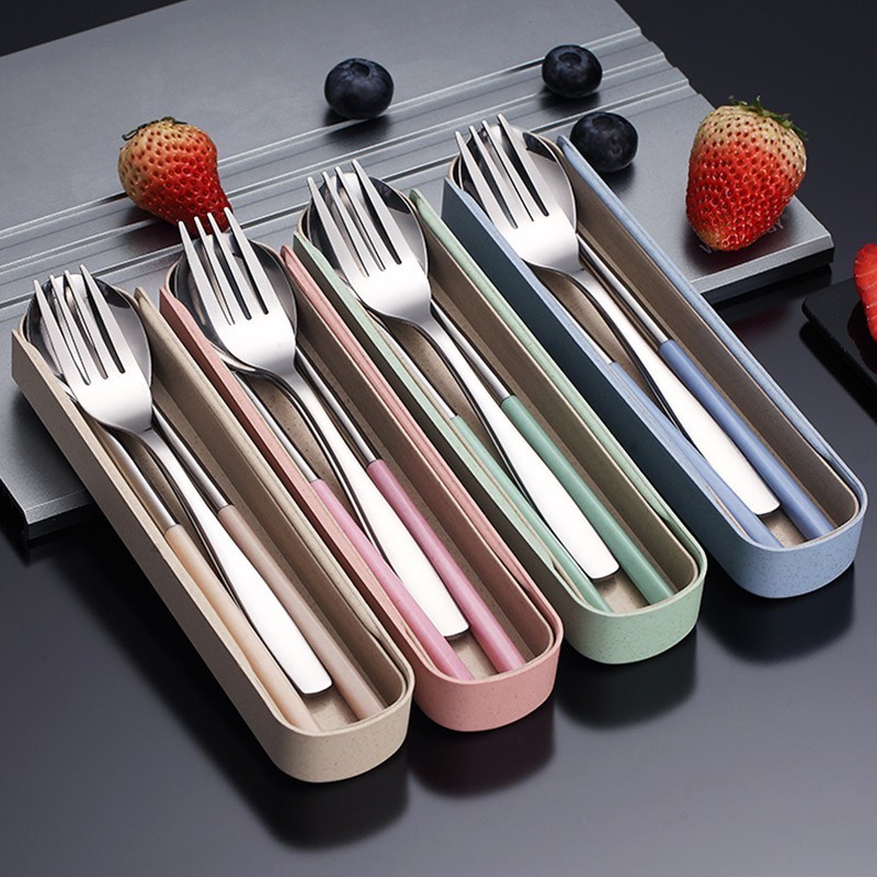 Stainless Steel 3In1 Fork Spoon and Chopsticks Portable Cutlery Set w ...