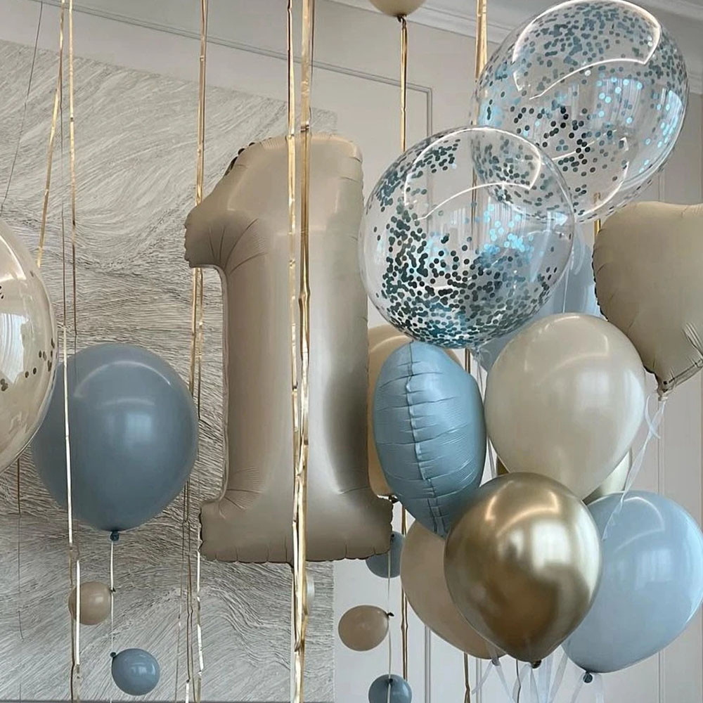 12pcs Vintage Beige Blue Balloon Set 40inch Foil Number Balloon For ...